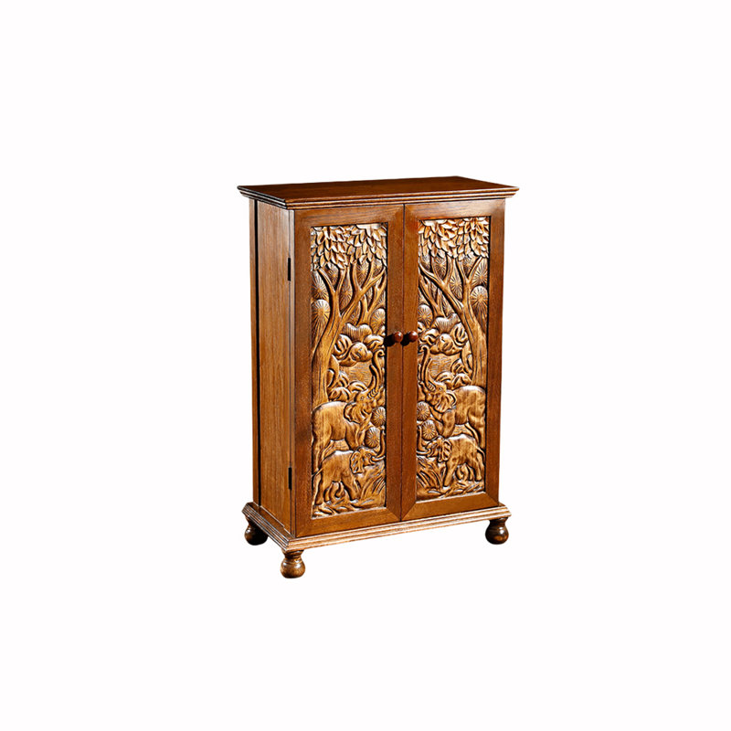 Elephant solid wood carved accent cabinet